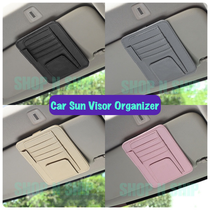 SNS Car Sun Visor Organizer Universal Auto Leather Use for Cards ID Pen Glasses | Shopee Philippines