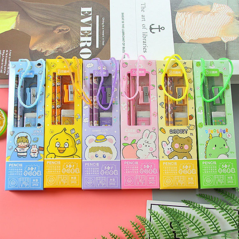 5in1 Stationery Set New Primary School Pencil Set With Eraser ...