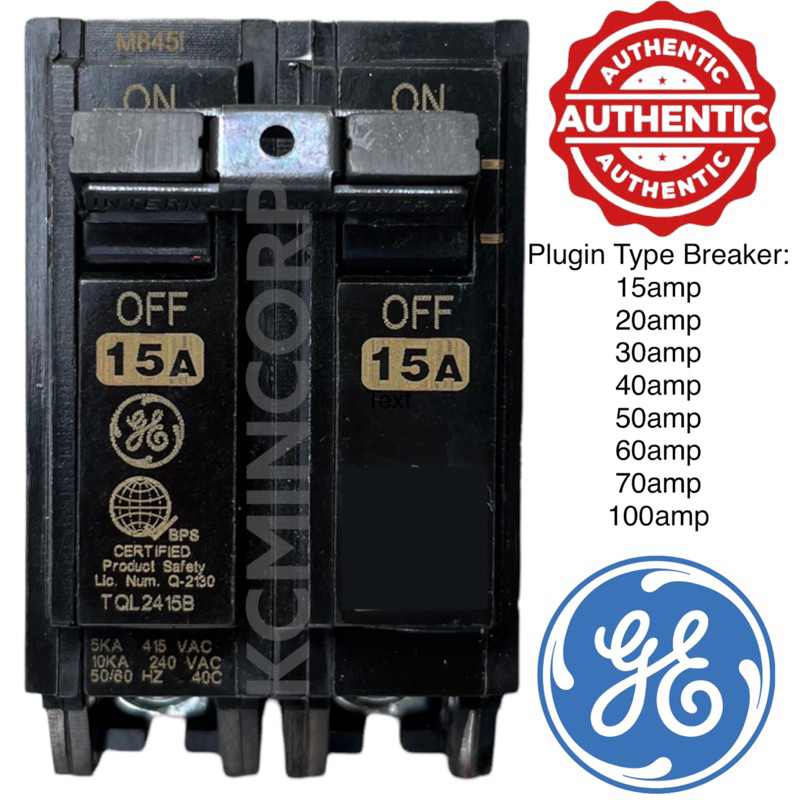 Original TQL GE/ABB Breaker PLUG-IN 2pole 15amp 30amp 40amp 50amp 60amp 70amp 100amp | Shopee ...