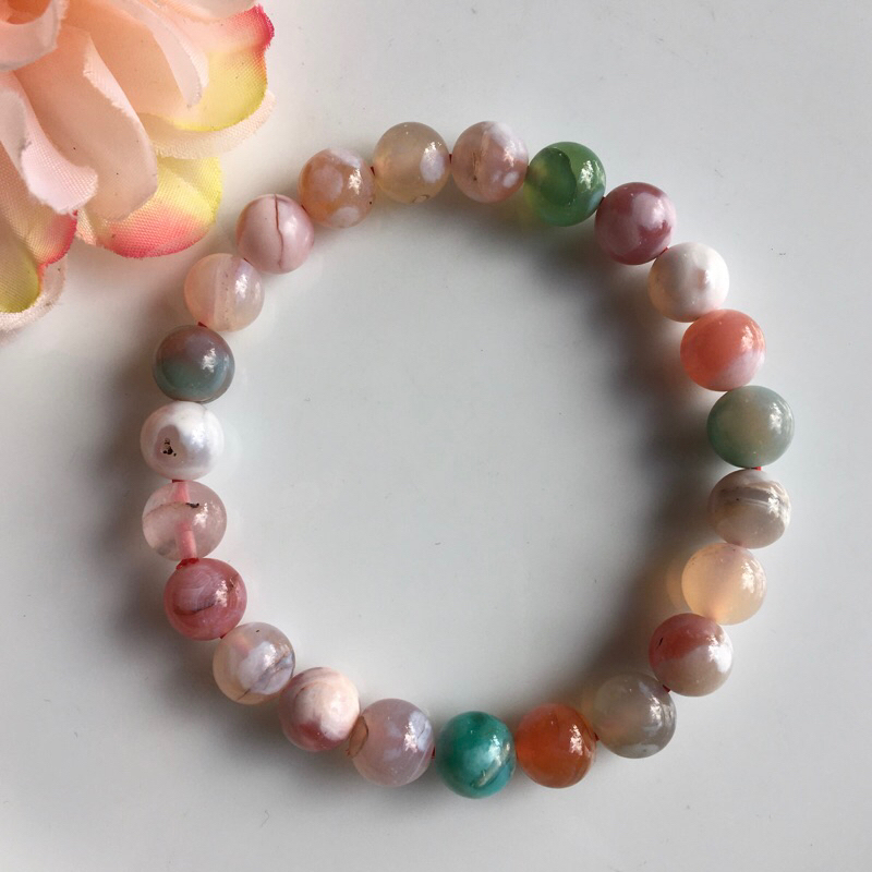 Colorful Milky Agate Natural Crystal Stone Bracelet 8.5mm | Shopee ...