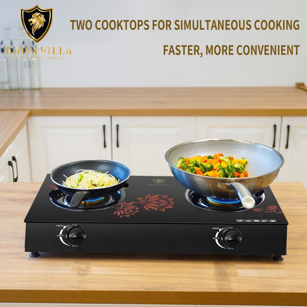 KaisaVilla Single & Double Burner Elegant Tempered Glass Gas Stove ...