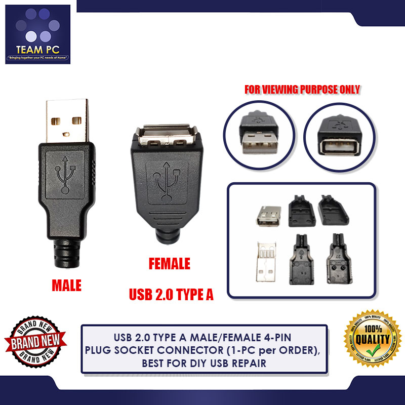 USB 2.0 TYPE A MALE/FEMALE 4-PIN PLUG SOCKET CONNECTOR (1-PC per ORDER ...