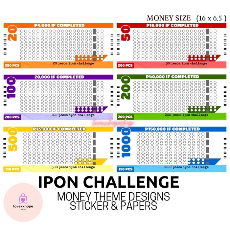 Peso Bills Ipon Challenge Chart Paper & Sticker MoneyOrganizer 20 50 ...