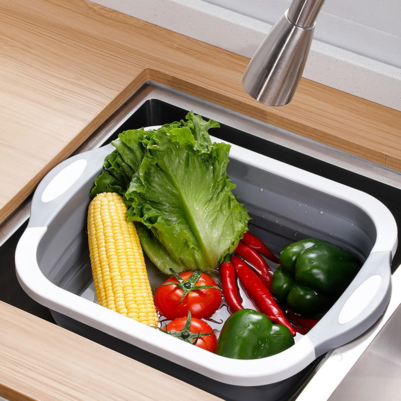 LHK 3IN1 kitchen Chopping Board W/ Collapsible Basin Washed Fruits ...
