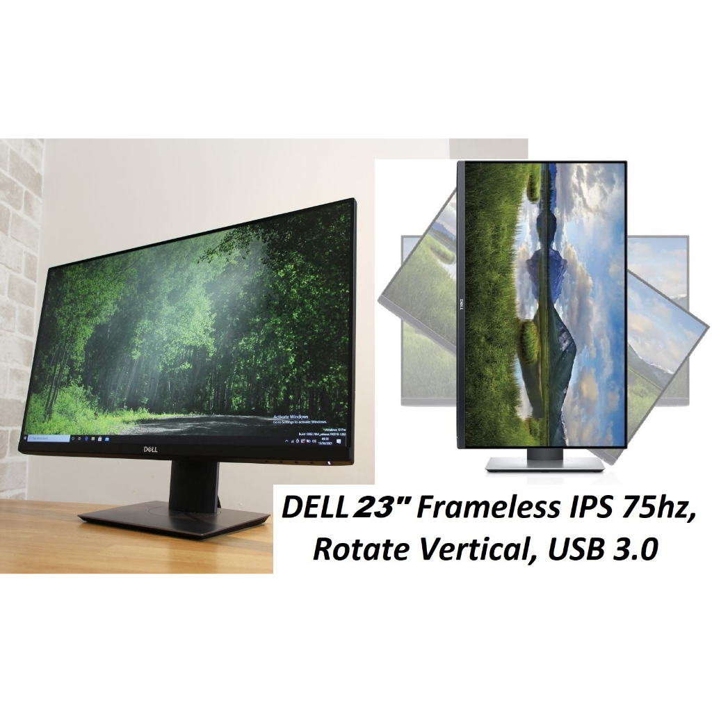 DELL 23" P2319H IPS Slim Frameless 75hz LED monitor, Rotate Vertical ...