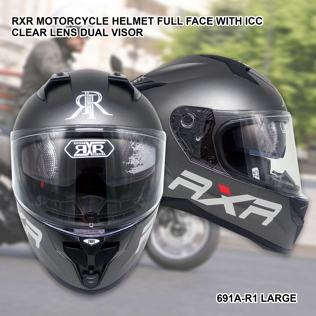 RXR Motorcycle Full Face Clear Lens Riding Helmet Dual Visor With ICC ...