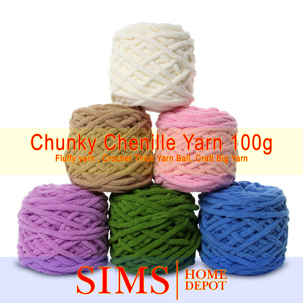 SIMS Chunky Chenille Yarn100g, 7-8mm Single Strand Thick Fluffy Crochet ...