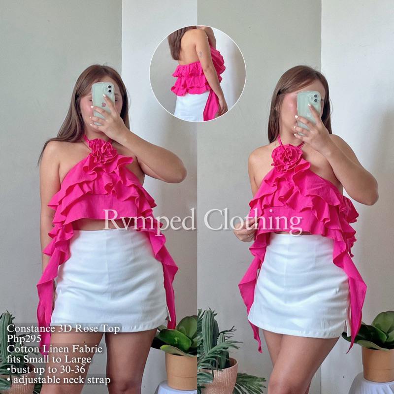RVMPED Constance 3D Rose Top Ruffles Layered Halter with Adjustable ...