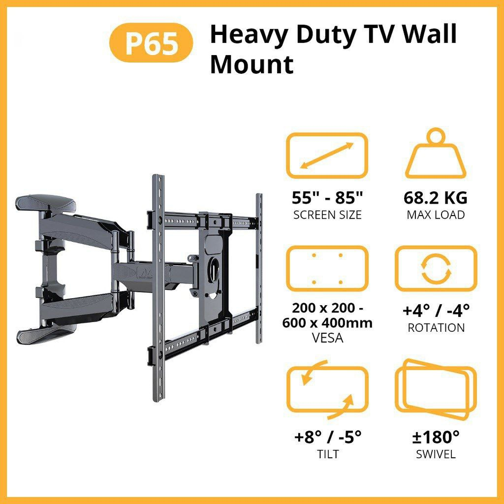P65 55-85 Inches Full motion VESA LED TV Wall Mount Bracket | Shopee ...