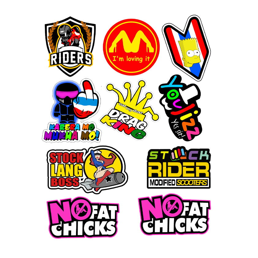 RANDOM VINYL LAMINATED MOTORCYCLE AND HELMET STICKERS SOLD AS SET ON A4 ...