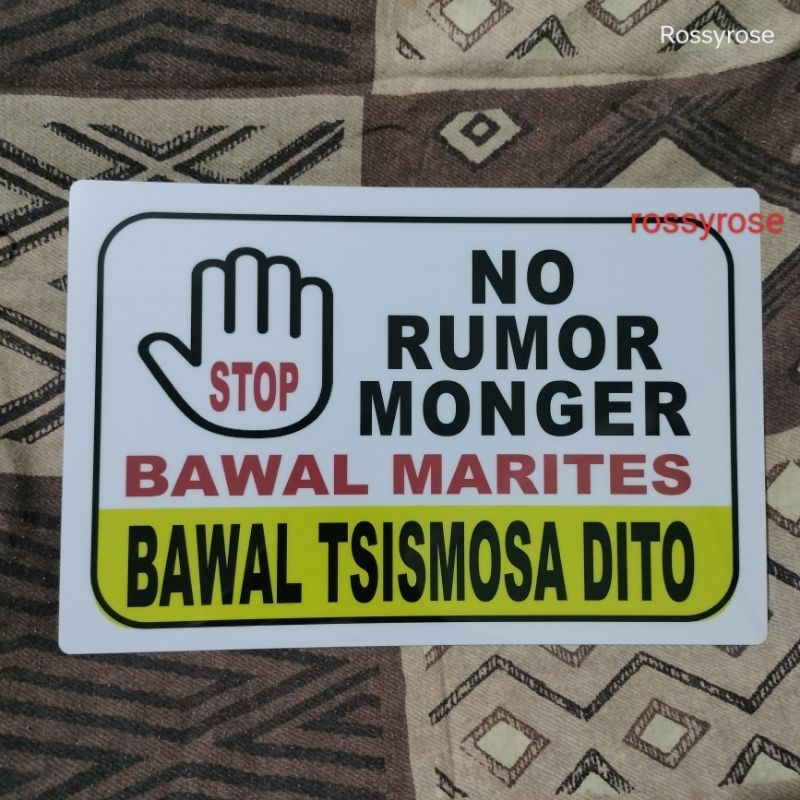PVC No Rumor Monger Bawal Marites PVC Plastic Signage (like ID) 7.8x11 ...