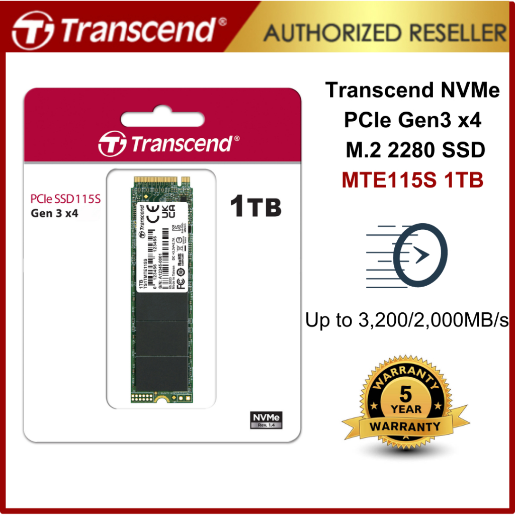 Transcend MTE115S 250G/500G/1T/2T M.2 2280 NVMe PCIe Gen3 x4 Laptop/PC Upgrade/Internal SSD ...