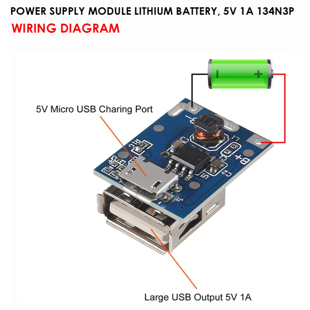 DIY ELECTRONICS MICRO USB 5V 1A 134N3P with WIRE BOOST CONVERTER STEP ...