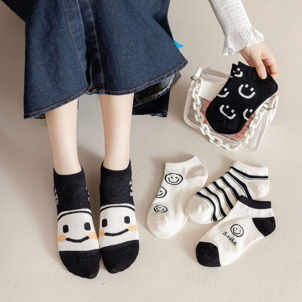 Belove 5Pairs/Set Black White Korean Fashion Women's Socks Girls Socks ...