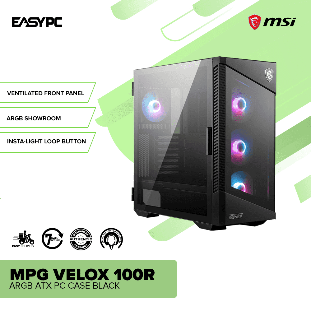 EasyPC| MSI MPG Velox 100R PC Case Gaming| ARGB ATX| Black and White ...