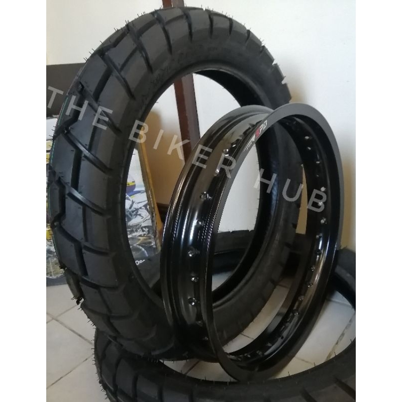 SPD Alloy Rims 2.50x17 Black 36 holes PLUS Dual Sports Tire Leo Raptor ...