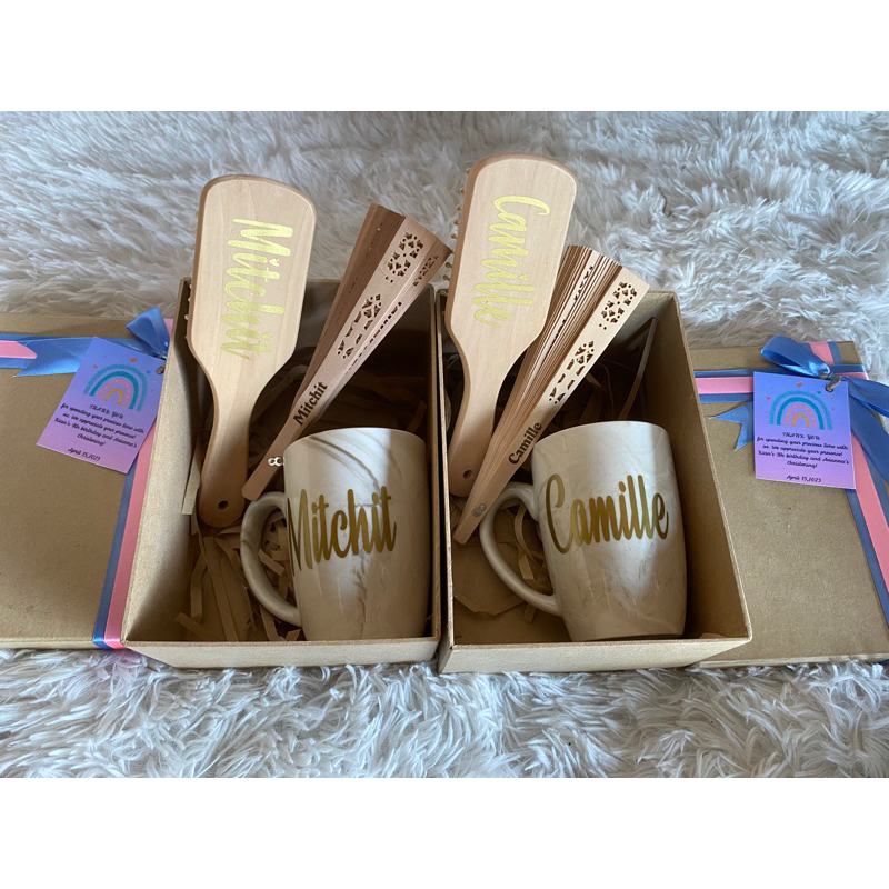 Personalized Marble Mug with Wooden Brush and wooden Fan | Shopee ...