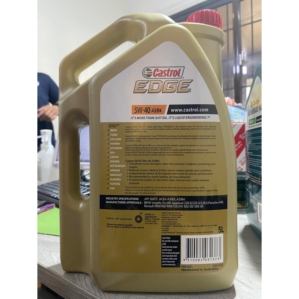 CASTROL EDGE 5W-40 A3/B4 ADVANCE FULL SYNTHETIC ENGINE OIL 5L ONLY ...