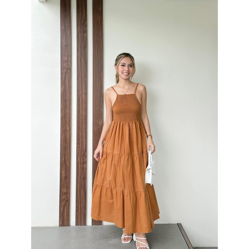 Smocked Halter Linen Maxi Dress by Basic Manila | Shopee Philippines