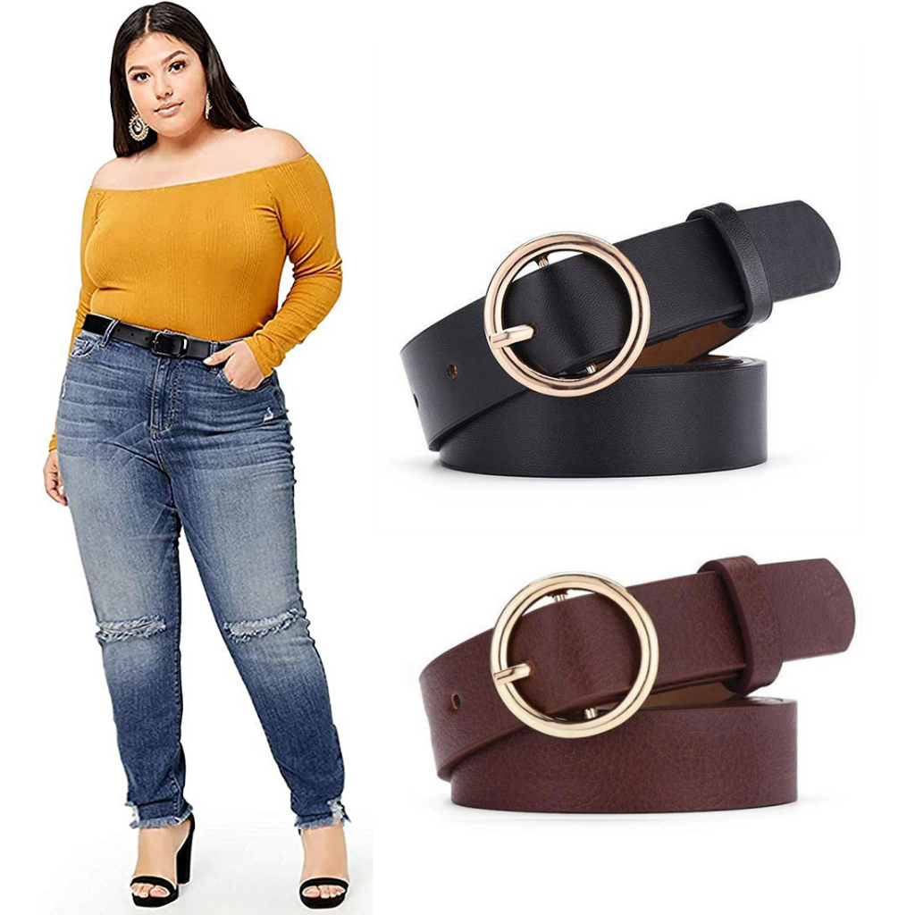 Women 1Pcs Vintage Metal Boho Leather Round Buckle Waist Belt Korean ...