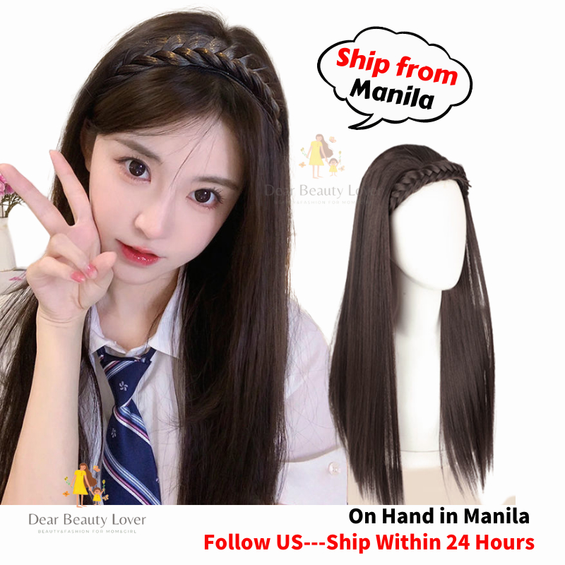 (Manila Stock)Twist Braid Headband Hair Extension Wig Long Straight ...