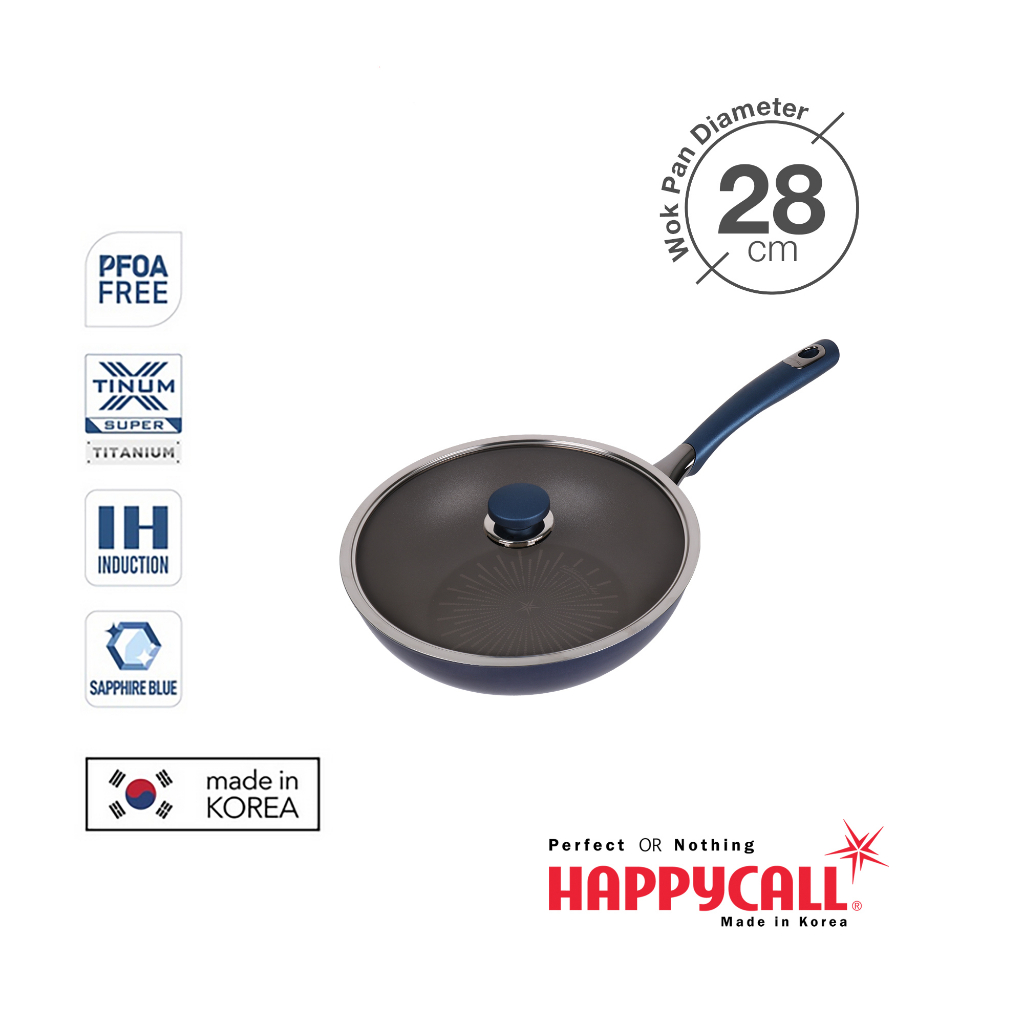 Happycall Classic Titanium IH Wok Pan w/ Glass Lid 28cm | Non-Stick | Induction Ready | Shopee ...