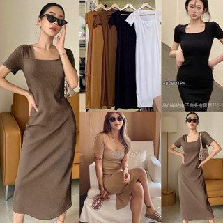AURORA KOREAN Knitted Squareneck Maxi Long Dress | Shopee Philippines