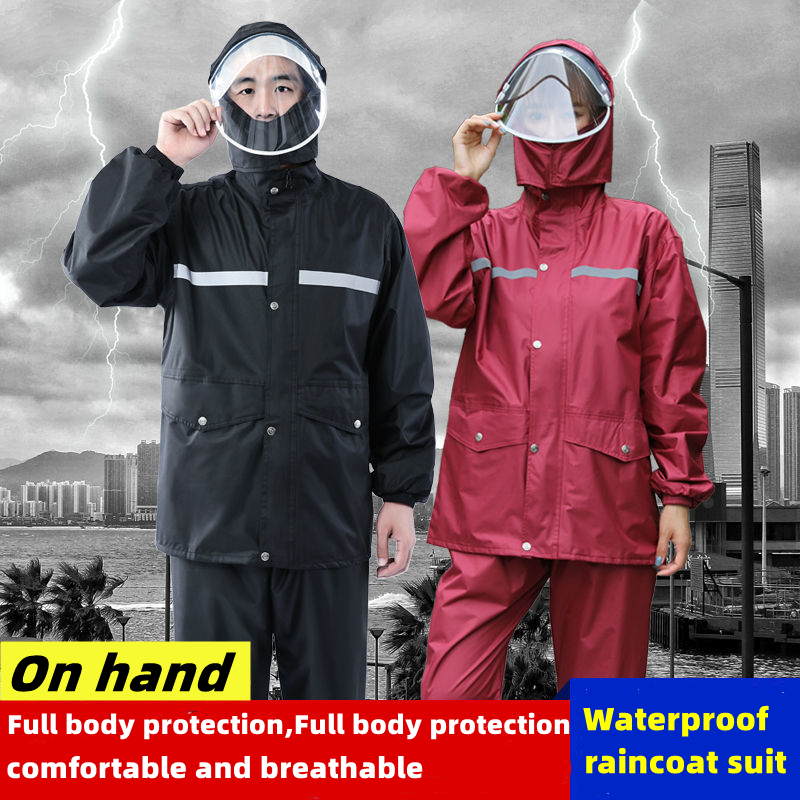 Waterproof Raincoat Set Men Women Thick rainsuit reflective stripe rain ...