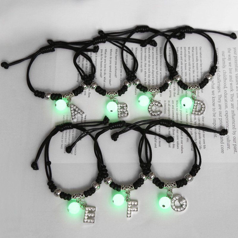 26 Letters Glow in the Dark Alphabet Initials Beaded Luminous Bracelet ...