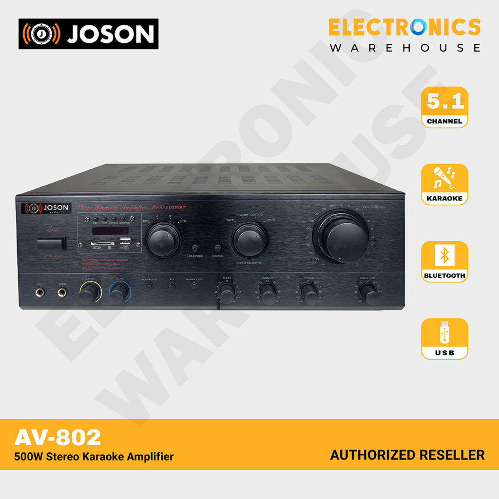 Original AV-802 USB/BT 500W Stereo Karaoke Amplifier | Shopee Philippines