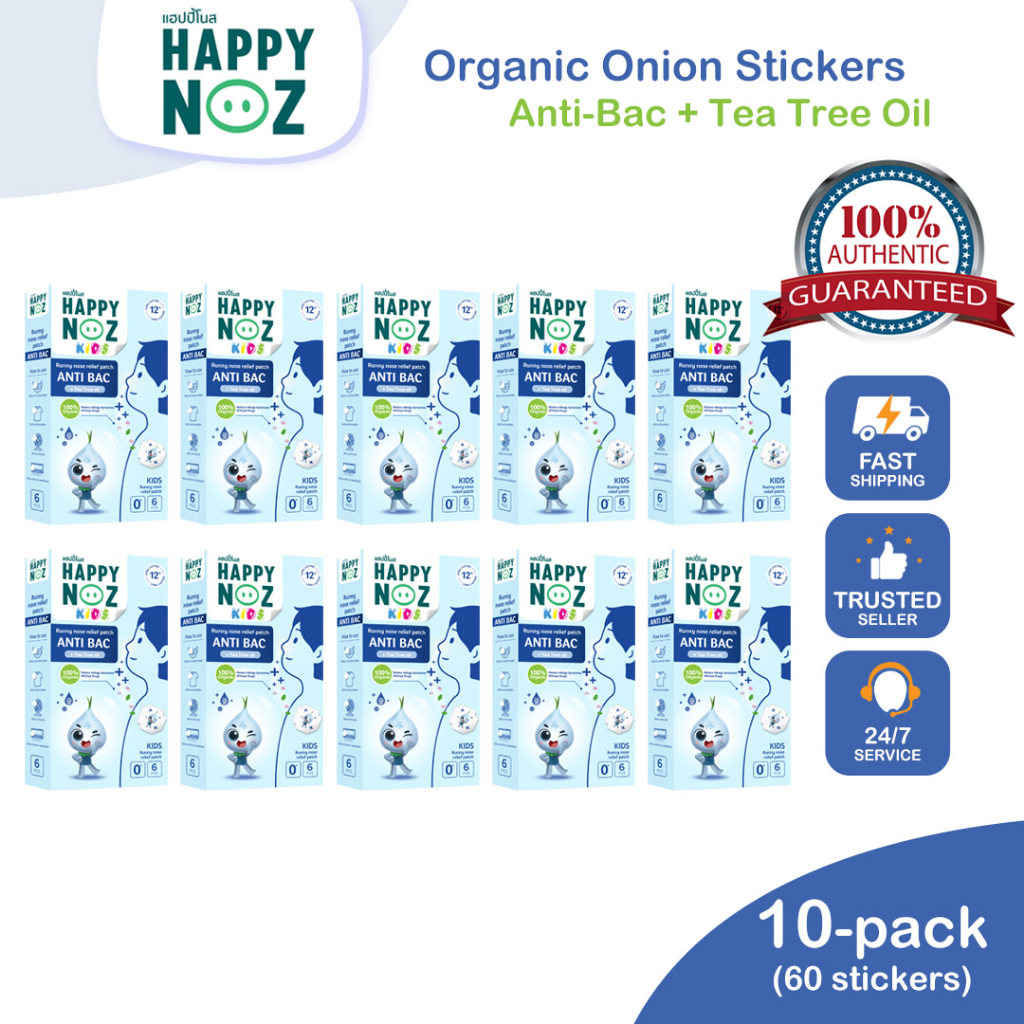 Happy Noz w/ Anti-Bac 100% Organic Onion Sticker Blue Box Bacterial Infections - 10 Boxes ...