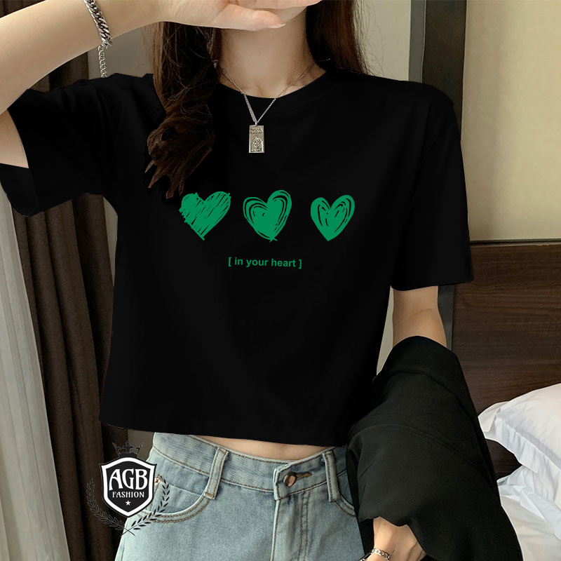 High Quality Ladies Cropped top Heart Design Graphic Print Cotton ...