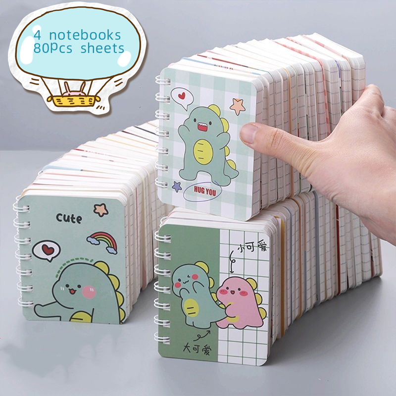 4 notebooks 80pcs sheets Cartoon Portable Coil Notepad Memo Time ...