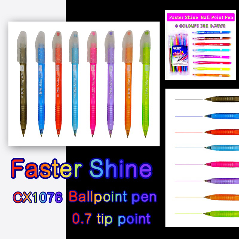 Faster Shine Ball Point Pen coloured ink 0.7mm tip 8 colors sold per ...
