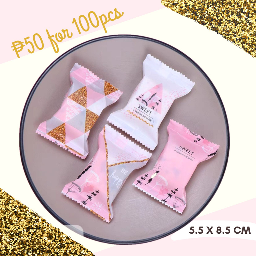 FP1374 (100pcs) 5.5X8.5 CM Pink Gold Cookie Bag Plastic Pastry Heat ...