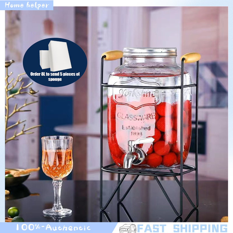 4L 5L 8L 10L Juice Drink Glass Jar Dispenser with Stand and Faucet ...