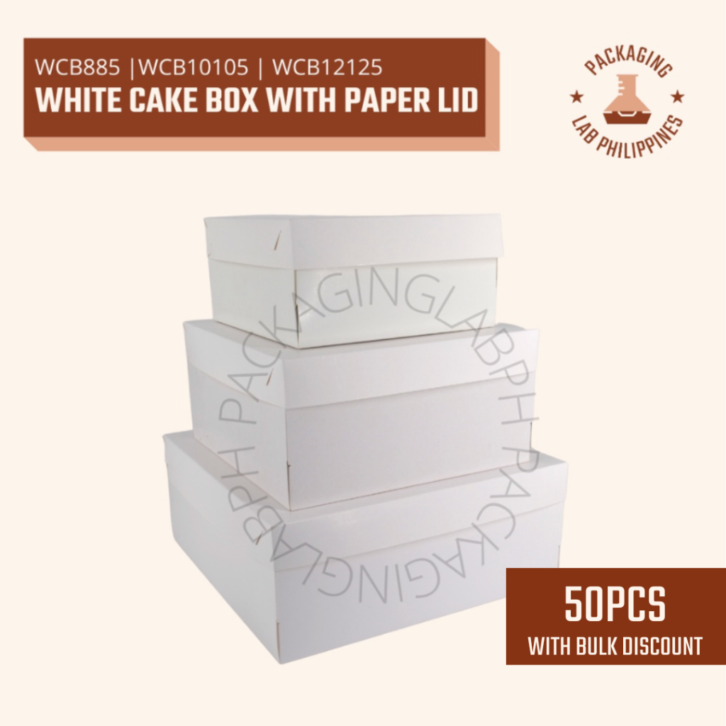 [50pcs] White Cake Box with Paper Lid Foldcote Cake Box | Shopee ...