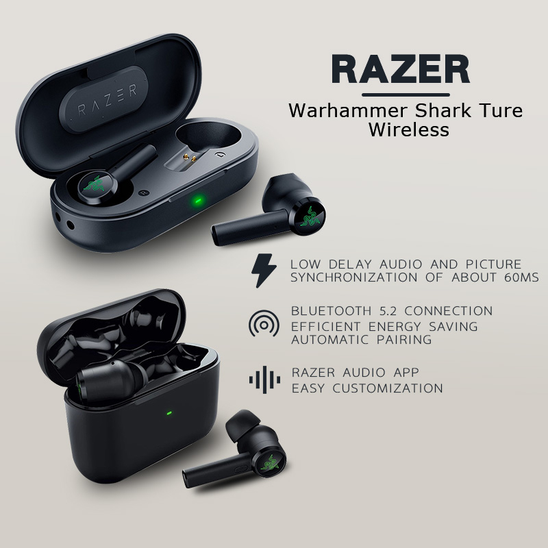 RAZER HAMMERHEAD TRUE WIRELESS EARBUDS Bluetooth 5.0 TWS Auto-Pairing ...