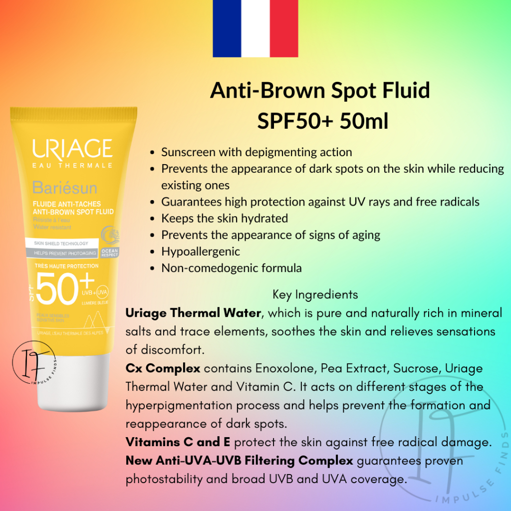 URIAGE Bariesun Mattifying Fluid SPF50+ | Tinted Cream SPF50+ | Anti-Brown Spot Fluid SPF50 ...