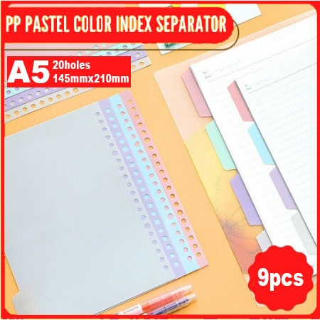 SOLD PER PACK - PASTEL COLOR DIVIDER/SEPARATOR FOR BINDER SIZES; A5 AND ...