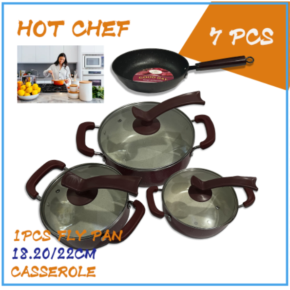 HOT CHEF 7-Piece Non-Stick Ceramic Cookware Set Casserole set | Shopee ...