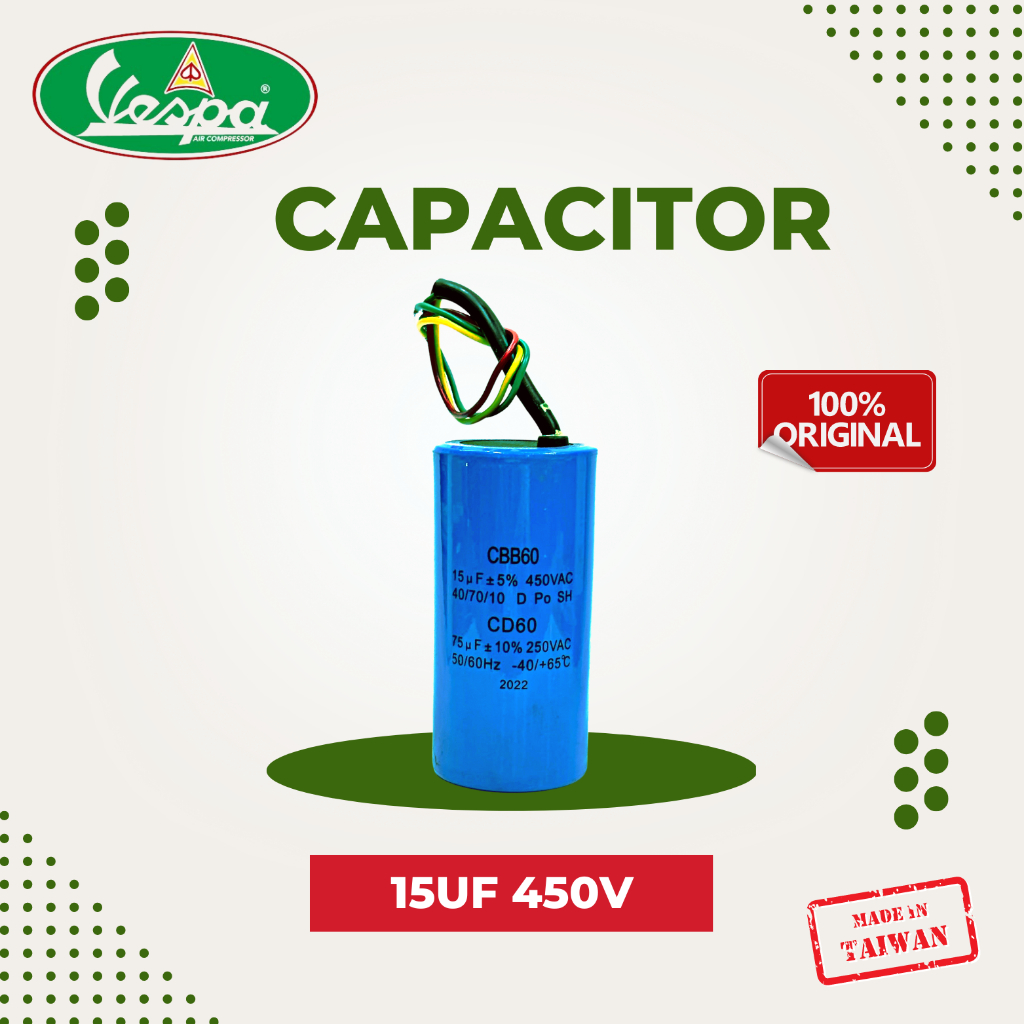 Vespa Air Compressor Starting/Running Capacitor for DC, 1/4Hp/1/2Hp/1Hp ...