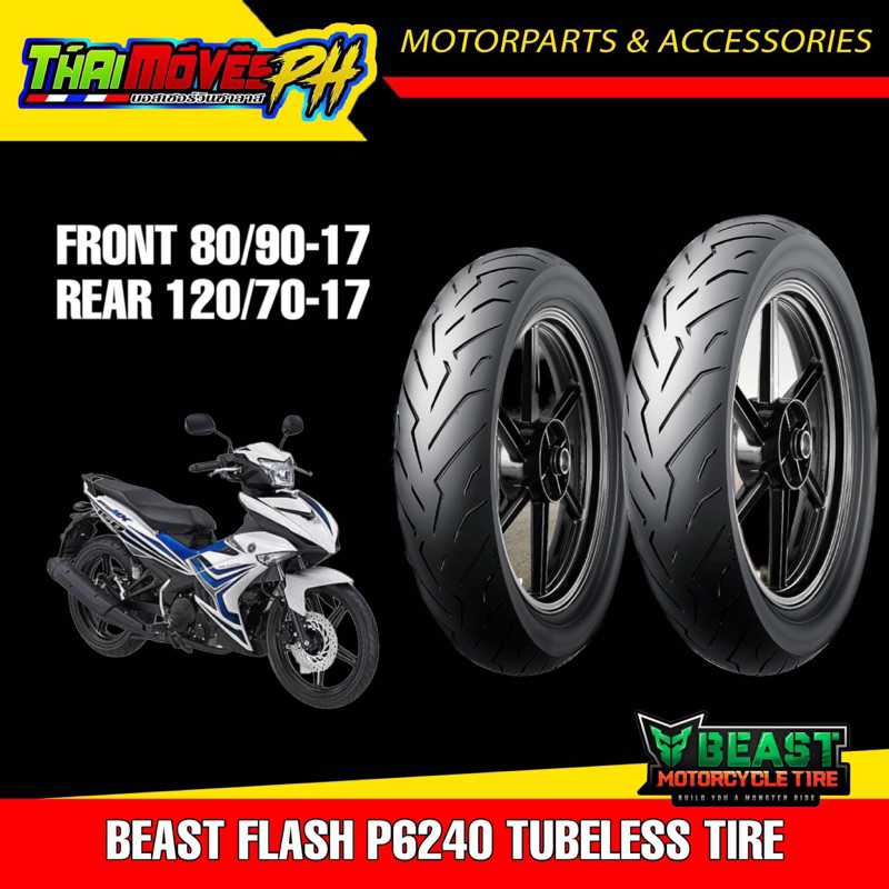 BEAST FLASH P6240 Tubeless Tire for SNIPER 150 (F 80/90-17 R 120/70-17 ...