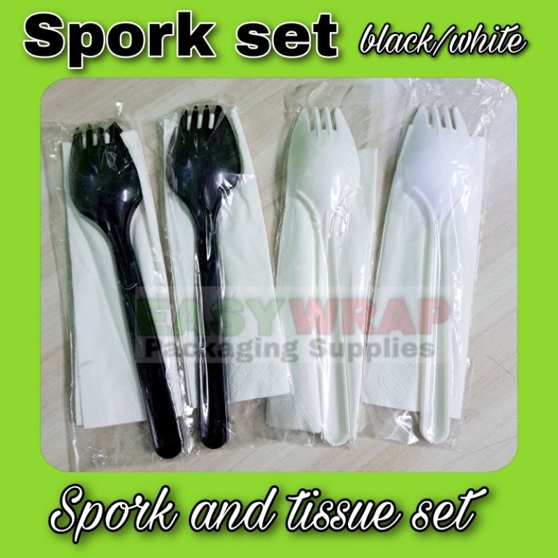 50 pcs Disposable Plastic Spork with tissue set | Shopee Philippines