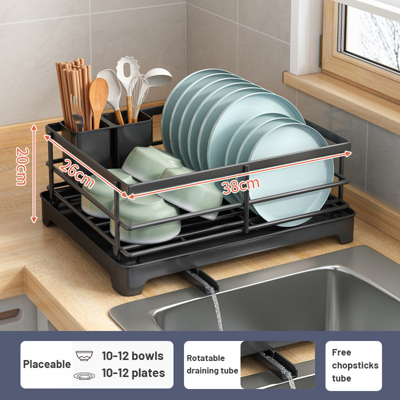 CHIT Dish Rack with Drip Plate Rotatable Drain Rack Stainless Dish ...