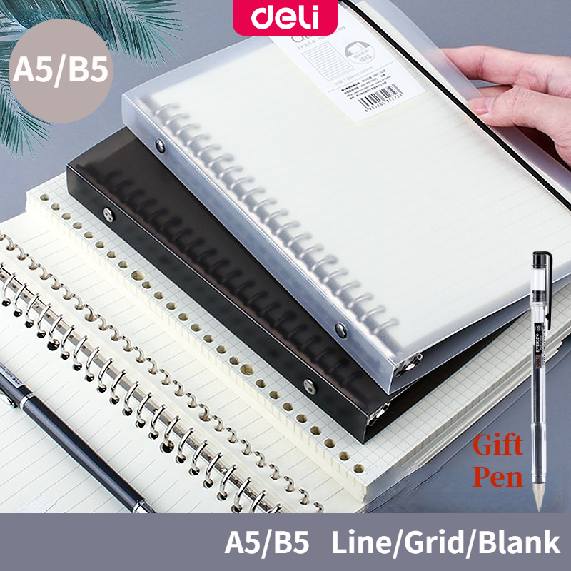 Deli Binder Notebook A5/B5 60Sheets Loose-Leaf Refillable Notebook School Supplies | Shopee ...