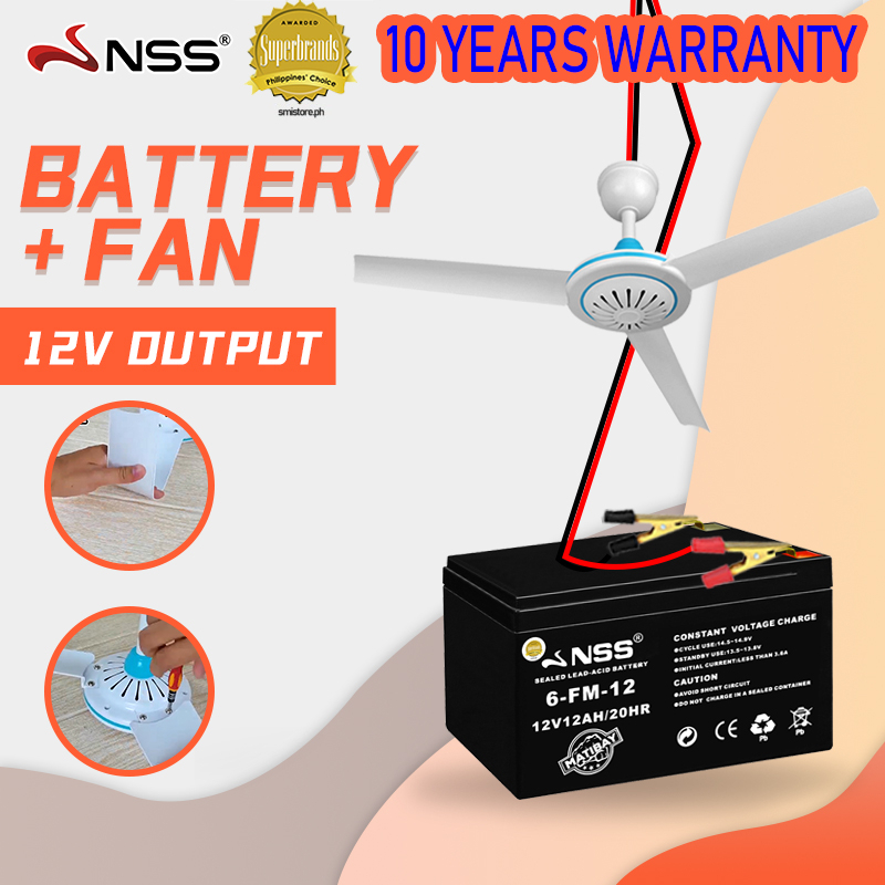 NSS dc 12v 3-blade ceiling fan emergency fan with alligator clip to ...