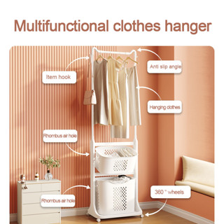 Laundry Basket With Wheels Bathroom Multi-layer Clothes Storage ...