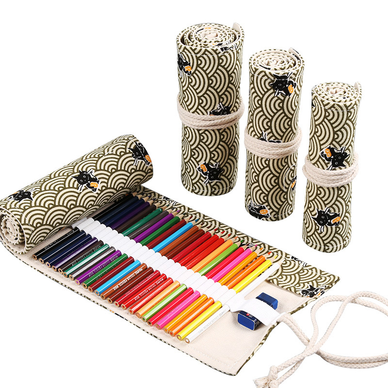 Ashley Color Pencil Case Holder Hand-made Canvas Pen Storage Roll ...