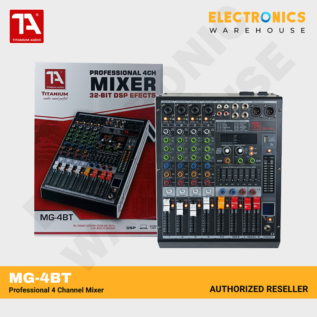 Titanium Audio MG-4BT Professional 4 Channel Mixer, 32-BIT DSP Effects ...